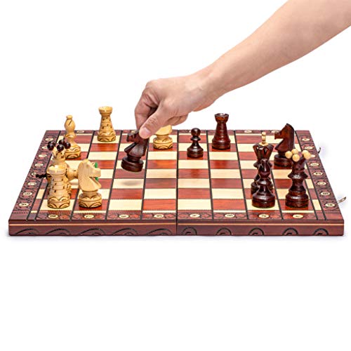 Husaria European International Wooden Chess Game Set - Ambassador - 21.7 Inches - Large-Size Chess Set with Handcrafted Chessmen and Felted Folding Board