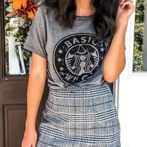 OUNAR Basic Witch Coffee T Shirts for Women Halloween Graphic Letter Print Shirt with Funny Sayings Casual Tee Tops