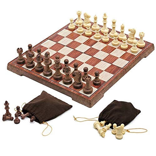 Magnetic Folding Chess Set,11"x 9.64" Portable Travel Chess Game Board Set,Magnetic Crafted Chess Pieces Storage with 2 Flannelette Bags,Perfect Kids Beginners and Adults