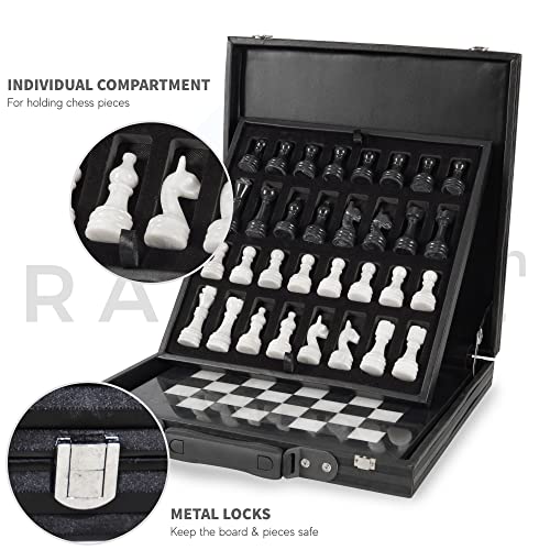 RADICALn 15 Inches Handmade Marble Black and White Weighted Full Chess Game Set with Storage Box Chess Sets for Adults