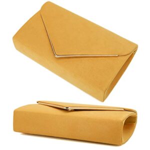 CHARMING TAILOR Faux Suede Clutch Bag Elegant Metal Binding Evening Purse for Wedding/Prom/Black-Tie Events (Mustard)