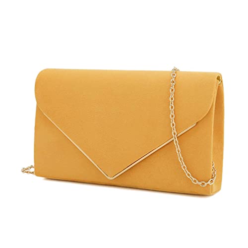 CHARMING TAILOR Faux Suede Clutch Bag Elegant Metal Binding Evening Purse for Wedding/Prom/Black-Tie Events (Mustard)