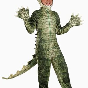 Kids Dangerous Alligator Costume Boys, Green Reptile Hooded Jumpsuit Halloween Outfit Small