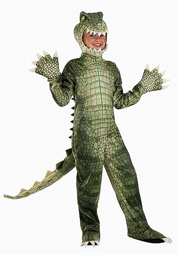 Kids Dangerous Alligator Costume Boys, Green Reptile Hooded Jumpsuit Halloween Outfit Small