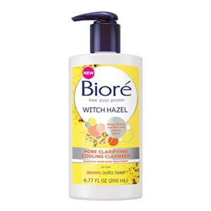 bioré witch hazel pore clarifying acne face wash, exfoliating facial cleanser, 2% salicylic acid acne treatment for acne prone, oily skin, 6.77 ounce