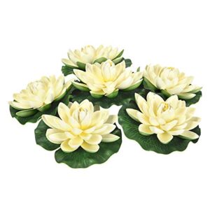 sunm boutique artificial floating foam lotus flowers, artificial water lily pads, lotus lilies pad ornaments for patio koi pond pool aquarium home garden wedding party garden decor, 6pcs, ivory