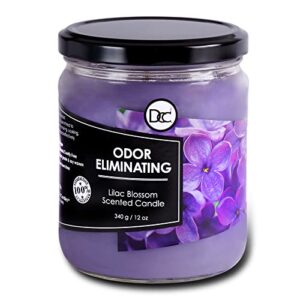 lilac blossom odor eliminating highly fragranced candle - eliminates 95% of pet, smoke, food, and other smells quickly - up to 80 hour burn time - 12 ounce premium soy blend