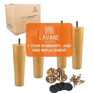 La Vane 6 inch / 15cm Wooden Furniture Legs, Set of 4 Solid Wood Tapered M8 Replacement Furniture Feet with Pre-Drilled 5/16 Inch Bolt & Mounting Plate & Screws for Couch Sofa Cabinet Ottoman