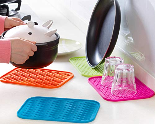 4PCS Premium Silicone Dish Drying Mat, Thicken Heat Resistant Mat Dish Draining Mat for Kitchen Sink Organizer Countertop Protection Trivet Each 8.76.3 inch