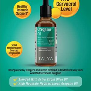 TALYA Oregano Oil Herbal Supplement 0.67 fl. oz, Premium Quality, 100% Natural, High Carvacrol, Supports Healthy System, Digestion & Respiratory Relief, Skin & Nails, Non-GMO, Vegan, Essential Oil