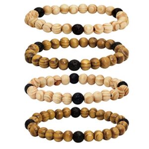 milakoo 4pcs lava rock stone beads essential oil diffuser bracelet for men women wood beads bracelet