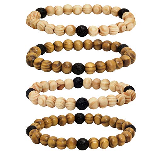 MILAKOO 4Pcs Lava Rock Stone Beads Essential Oil Diffuser Bracelet for Men Women Wood Beads Bracelet