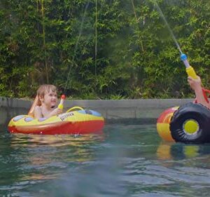 Big Summer Inflatable Fire Boat Pool Float for Kids with Built-in Squirt Gun, Inflatable Ride-on for Children Aged 3-7 Years