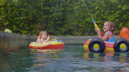 Big Summer Inflatable Fire Boat Pool Float for Kids with Built-in Squirt Gun, Inflatable Ride-on for Children Aged 3-7 Years