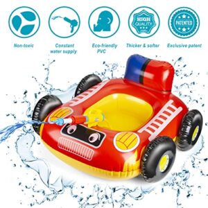 Big Summer Inflatable Fire Boat Pool Float for Kids with Built-in Squirt Gun, Inflatable Ride-on for Children Aged 3-7 Years