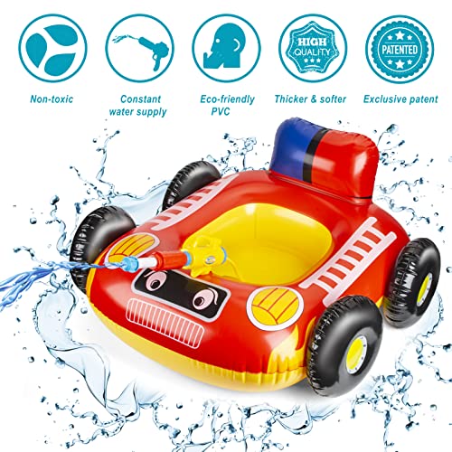 Big Summer Inflatable Fire Boat Pool Float for Kids with Built-in Squirt Gun, Inflatable Ride-on for Children Aged 3-7 Years