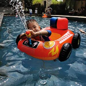 Big Summer Inflatable Fire Boat Pool Float for Kids with Built-in Squirt Gun, Inflatable Ride-on for Children Aged 3-7 Years