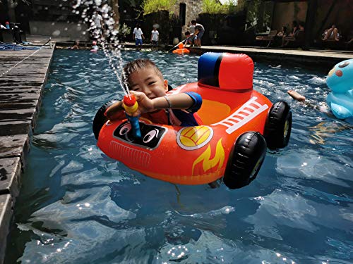 Big Summer Inflatable Fire Boat Pool Float for Kids with Built-in Squirt Gun, Inflatable Ride-on for Children Aged 3-7 Years