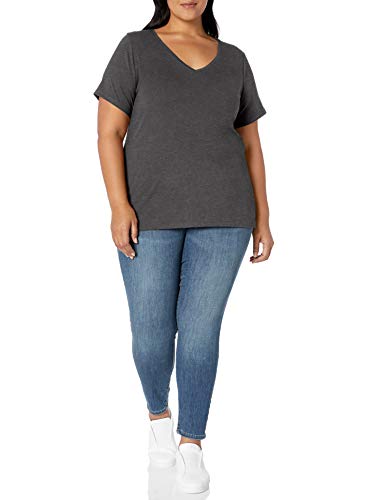 Amazon Essentials Women's Short-Sleeve V-Neck T-Shirt (Available in Plus Size), Charcoal Heather, 2X