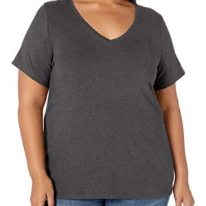 Amazon Essentials Women's Short-Sleeve V-Neck T-Shirt (Available in Plus Size), Charcoal Heather, 2X