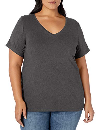 Amazon Essentials Women's Short-Sleeve V-Neck T-Shirt (Available in Plus Size), Charcoal Heather, 2X