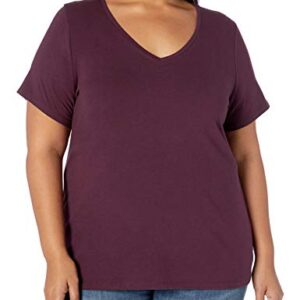 Amazon Essentials Women's Short-Sleeve V-Neck T-Shirt (Available in Plus Size), Burgundy, 2X