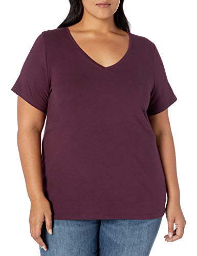 Amazon Essentials Women's Short-Sleeve V-Neck T-Shirt (Available in Plus Size), Burgundy, 2X