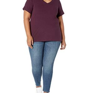 Amazon Essentials Women's Short-Sleeve V-Neck T-Shirt (Available in Plus Size), Burgundy, 2X