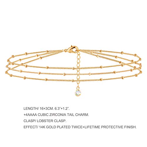 MEVECCO Bracelet for Women Gold Layered Satellite Chain Bead 14K Gold Plated Dainty 3 Layer Simple Jewelry Cute for Girls