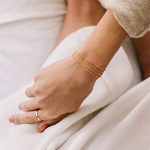 MEVECCO Bracelet for Women Gold Layered Satellite Chain Bead 14K Gold Plated Dainty 3 Layer Simple Jewelry Cute for Girls