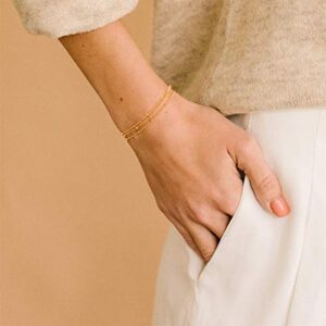 MEVECCO Bracelet for Women Gold Layered Satellite Chain Bead 14K Gold Plated Dainty 3 Layer Simple Jewelry Cute for Girls