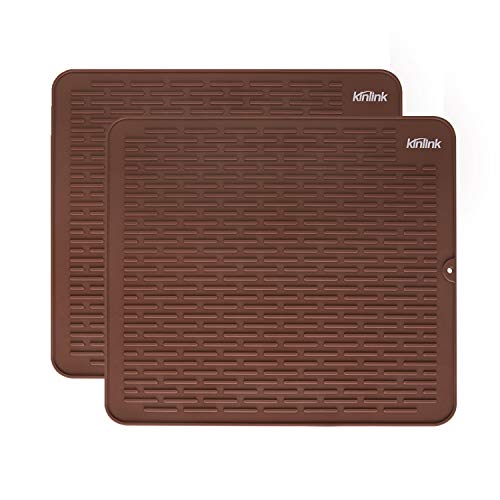 Kinlink Silicone Dish Drying Mats 2 Pack - 18x16 Large Dishwasher Safety Counter Pad for Faster Drying, Kitchen Dish / Dish Draining / Sink Mat, Heat Resistant Trivet, Brown