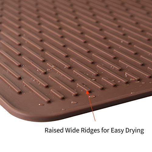 Kinlink Silicone Dish Drying Mats 2 Pack - 18x16 Large Dishwasher Safety Counter Pad for Faster Drying, Kitchen Dish / Dish Draining / Sink Mat, Heat Resistant Trivet, Brown