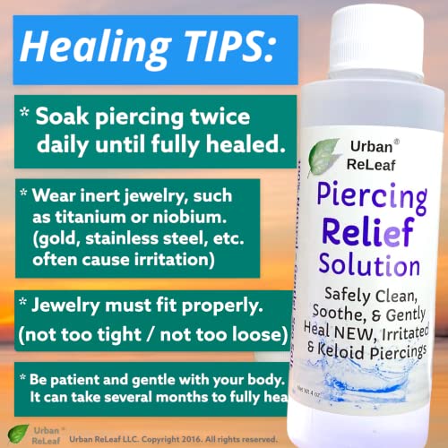 Urban ReLeaf Piercing Relief Solution ! Safely Clean, Soothe & Gently Heal New, Irritated and Keloid Piercings. 100% Natural Sea Salt, Tea Tree, Rosemary