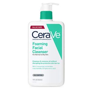 cerave foaming facial cleanser | daily face wash for oily skin with hyaluronic acid, ceramides, and niacinamide| fragrance free paraben free | 19 fluid ounce