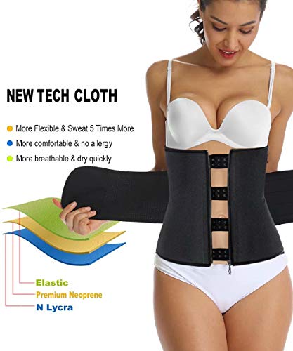 HOPLYNN Neoprene Sweat Waist Trainer Corset Trimmer Shaper Belt for Women, Workout Plus Size Waist Cincher Stomach Wraps Bands Black Medium