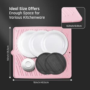 Nuovoware Silicone Dish Drying Mat, 16" x 14" Large Coffee Mat, Pink Kitchen Accessories, Dishwasher Safe Heat-Resistant Countertop Protection Trivet Multifunctional Kitchen Heat Proof Mat - Pink