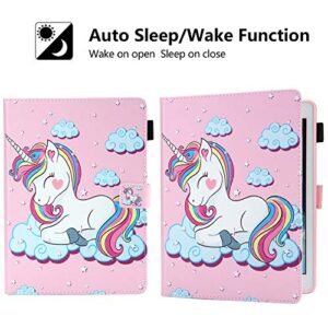 Dteck Case for iPad 6th Generation 2018 /iPad 5th Generation 2017 /iPad Air 2 2014 /iPad Air 2013 Tablet 9.7 Inch, PU Leather Smart Stand Wallet Cute Flip Cover Case with Stylus Pen (Smile Unicorn)