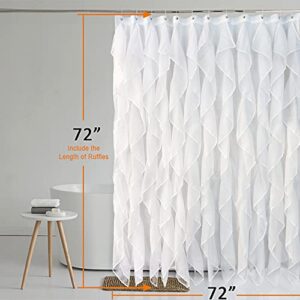 REISEN White Ruffle Shower Curtain Fabric/Cloth Farmhouse Bathroom Sheer Shower Curtain, 70in Long