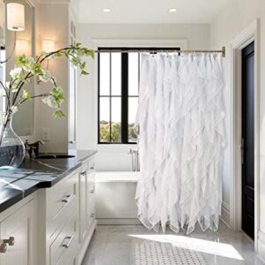 REISEN White Ruffle Shower Curtain Fabric/Cloth Farmhouse Bathroom Sheer Shower Curtain, 70in Long