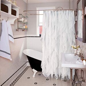 REISEN White Ruffle Shower Curtain Fabric/Cloth Farmhouse Bathroom Sheer Shower Curtain, 70in Long