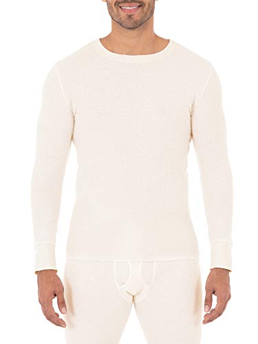 Fruit of the Loom Men's Classic Midweight Waffle Thermal Underwear Crew Top (1 & 2 Packs), Sandstone, X-Large