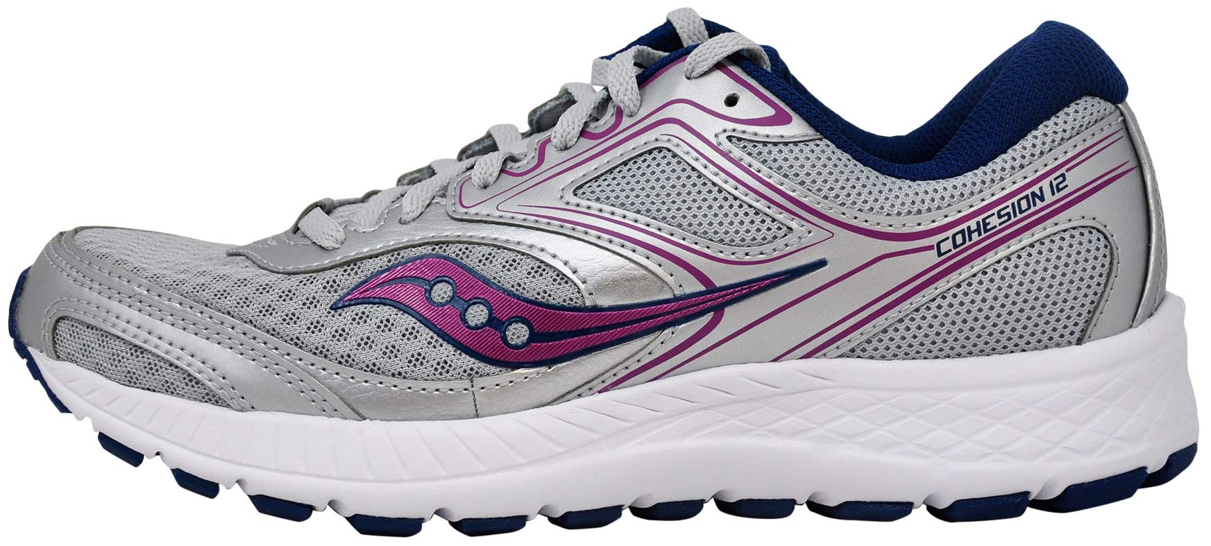 Saucony Women's VERSAFOAM Cohesion 12 Grey/Navy/Purple Road Running Shoe 8 Medium US