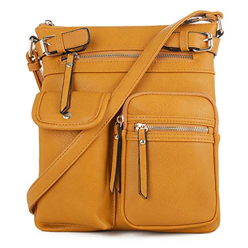 SG SUGU Katie Lightweight Medium Crossbody Bag Shoulder Bag with Multi Pocket for Women | MUSTARD