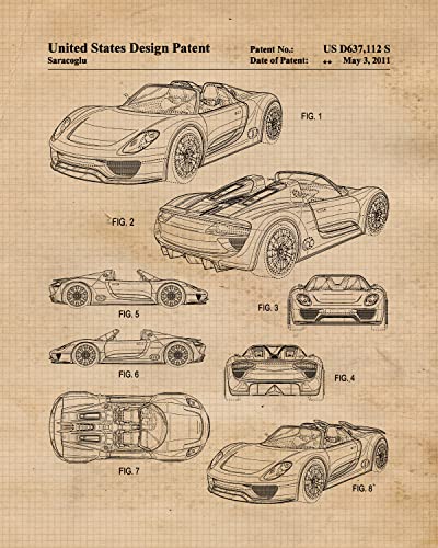 Classic Cars Collection Patent Prints, 4 (8x10) Unframed Photos, Wall Art Decor Gifts Under 20 for Home Office Man Cave College Student Teacher F1 McLaren Aston Martin Audi Porsche Team Racing