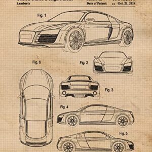 Classic Cars Collection Patent Prints, 4 (8x10) Unframed Photos, Wall Art Decor Gifts Under 20 for Home Office Man Cave College Student Teacher F1 McLaren Aston Martin Audi Porsche Team Racing