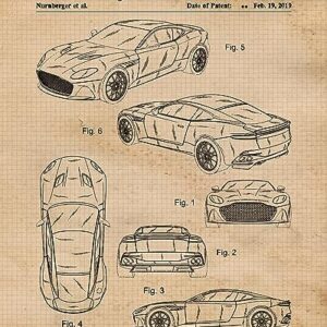 Classic Cars Collection Patent Prints, 4 (8x10) Unframed Photos, Wall Art Decor Gifts Under 20 for Home Office Man Cave College Student Teacher F1 McLaren Aston Martin Audi Porsche Team Racing