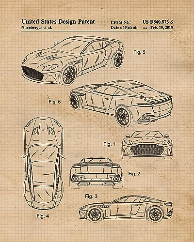 Classic Cars Collection Patent Prints, 4 (8x10) Unframed Photos, Wall Art Decor Gifts Under 20 for Home Office Man Cave College Student Teacher F1 McLaren Aston Martin Audi Porsche Team Racing