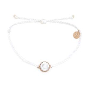 Pura Vida Rose Gold Mother of Pearl Bracelet - Adjustable Band, 100% Waterproof - White