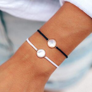 Pura Vida Rose Gold Mother of Pearl Bracelet - Adjustable Band, 100% Waterproof - White